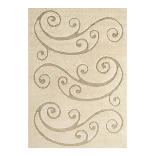 Modway Jubilant 5' x 8' Scrolling Vine Shag Area Rug in Cream, 63 x 89. ...
