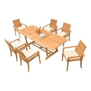 7-Piece Outdoor Teak Dining Set: 94" Masc Rectangle Table 6 Alps ...
