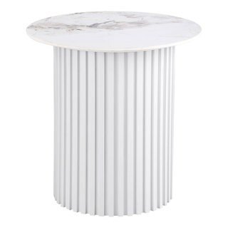 Rowena Round Sintered Stone End Table White Faux Marble - Side Tables And End Tables - by Gunel ...