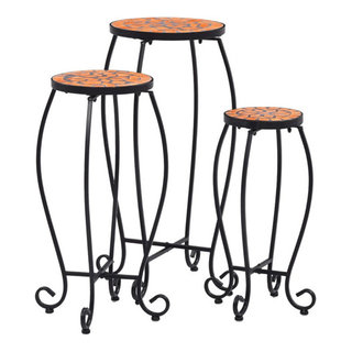 vidaXL Plant Stands Mosaic Side Table Outdoor Patio 3 Pcs Blue and ...