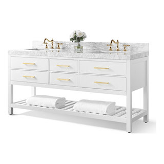 Elizabeth 72" Bath Vanity Set, White With Gold Hardware - Transitional ...