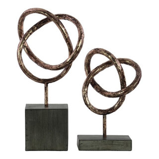 Metal Intertwined Circle Abstract Sculpture on Base, Bronze, Set of 2 ...