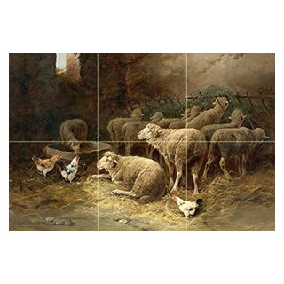 Tile Mural Kitchen Bathroom Wall Backsplash Sheep And Chickens in a ...