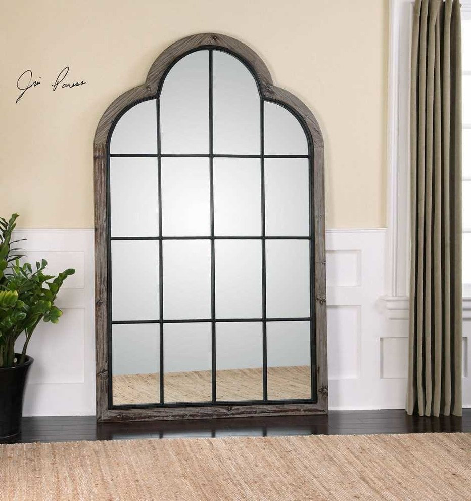Oversized 80" Divided Light Window Arch Mirror - Transitional - Floor ...