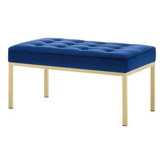 Modern Velvet Bench with Stainless Steel Legs, Gold Frame, and Tufted ...