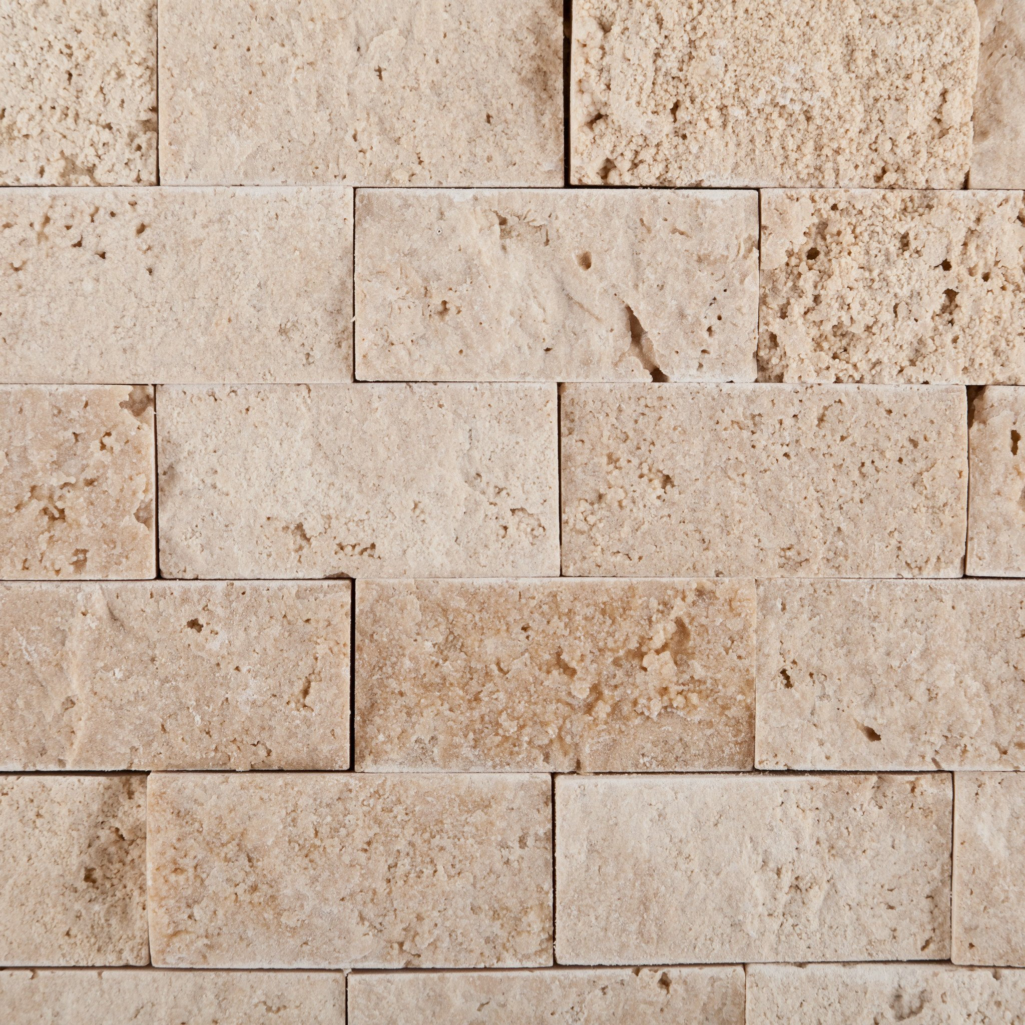 1 X 2 Ivory Travertine Split-Faced Brick Mosaic Tile - Traditional ...