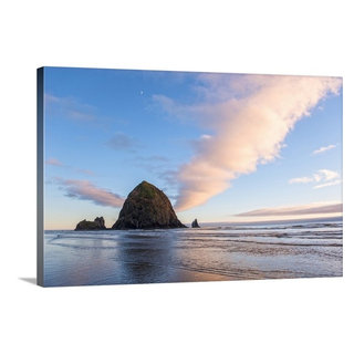 "Haystack Rock at Sunset with Moon, Cannon Beach, Oregon" Wrapped ...