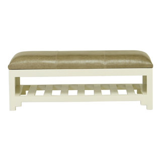 HomeRoots 48" X 16" X 16" Off White Wood Leather Bench - Transitional ...