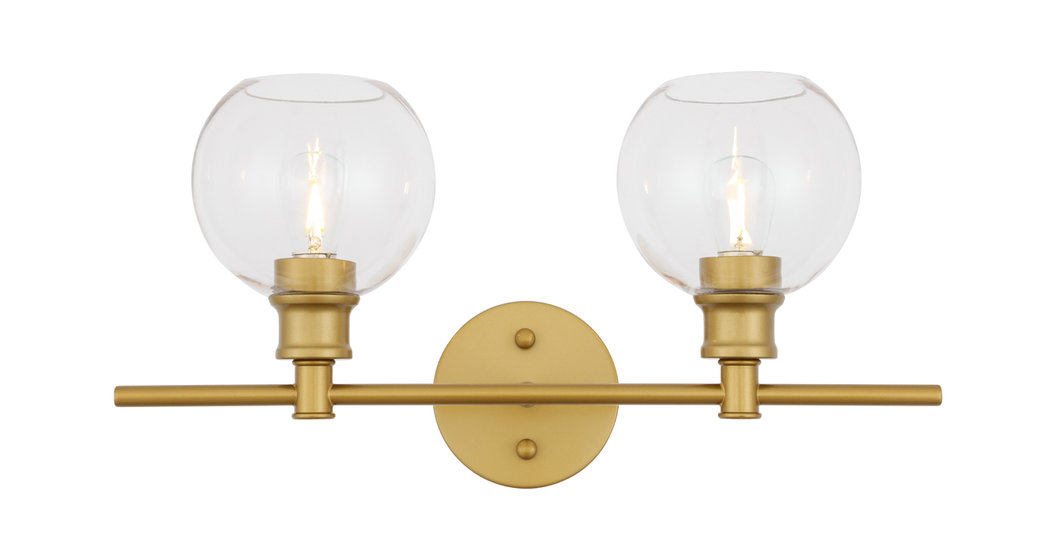 Collier 2 Light Wall Sconce in Brass & Clear Glass - Transitional ...