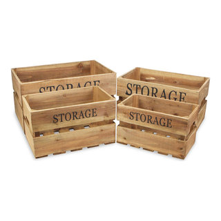 Wooden Storage Crates - Set of 4 - Farmhouse - Storage Bins And Boxes ...