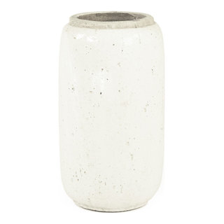 Distressed Terracotta Vase, Small, Cylindrical, Off-White - Farmhouse ...
