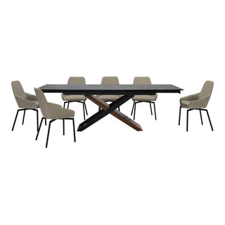 Milena Shilo 7 Piece Extendable Dining Set With Taupe Gray Faux Leather ...