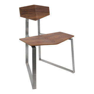 Flight Modern Industrial Stainless Steel Chairs, Walnut Wood, Set of 2 ...