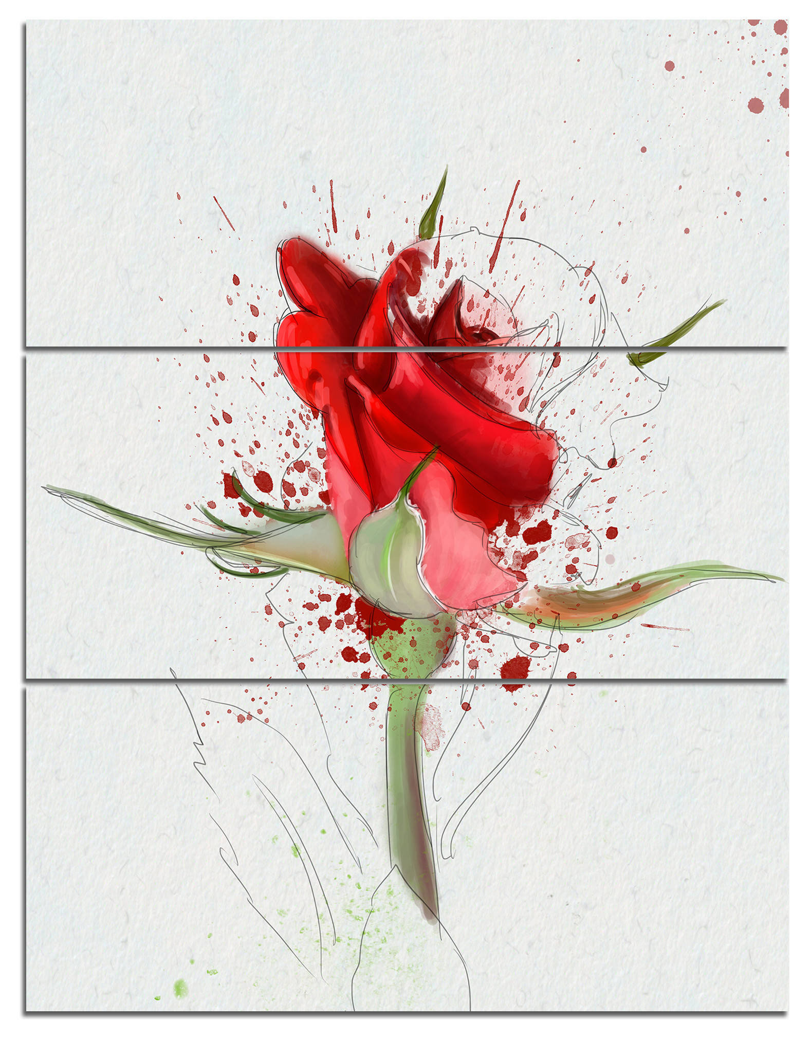 "Bright Hand-drawn Red Rose", 28"x36" - Contemporary - Metal Wall Art ...