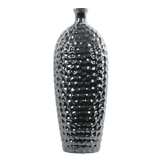 Honeycomb Patterned Ceramic Vase With Short Neck, Small, Silver ...