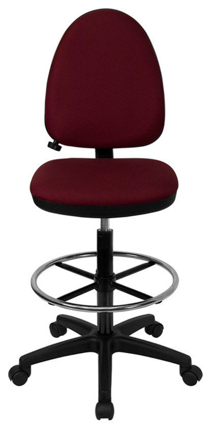 Burgundy Fabric Multifunction Ergonomic Drafting Chair, Adj. Lumbar ...