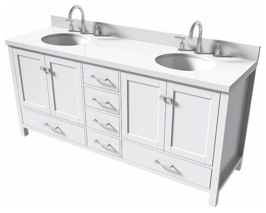 Cambridge White 73" Double Oval Sink Vanity With White Quartz ...