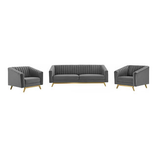 Valiant Vertical Channel Tufted Upholstered Performance Velvet 3 Piece ...