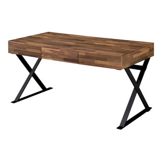 Industrial Desk, X-Shaped Legs With Handless Drawers & USB Ports, Multi ...