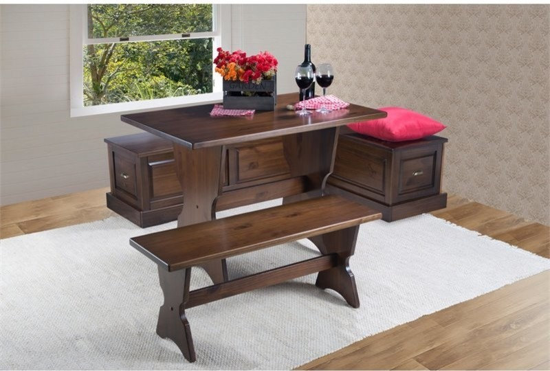 Linon Montery Backless 3 Piece Dining Nook with Storage in Walnut ...