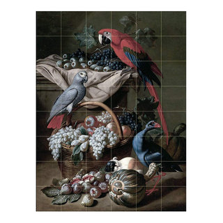 Tile Mural STILL LIFE WITH TWO PARROTS Wall Backsplash, 4.25" Ceramic ...