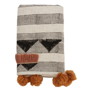 Embroidered Throw With Block Print Design - Contemporary - Throws - by ...