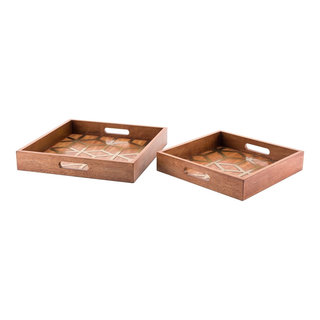 Modern Contemporary Boxe Tray Decor, Set of 2, Brown, Steel Metal ...