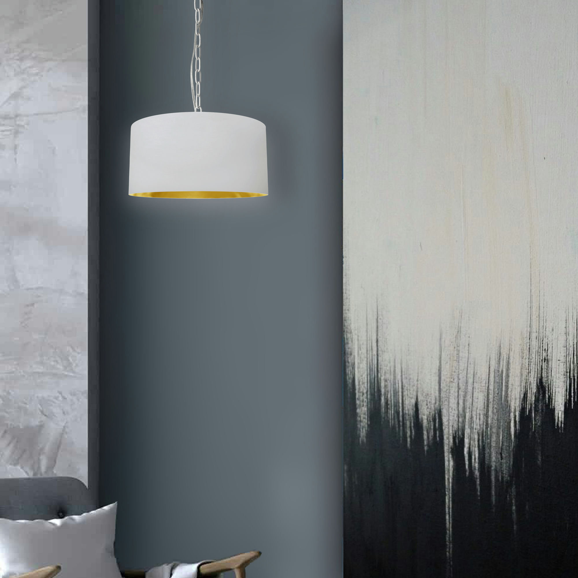 1 Light Small Braxton White Pendant w/ White/Gold Shade - Transitional ...