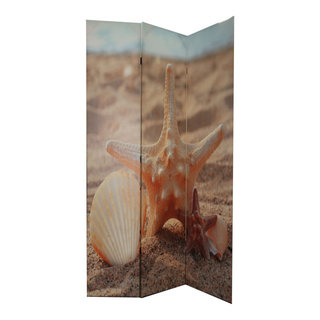 Benzara BM215087 3 Panel Room Divider, Beach Theme, Dual Side Print ...