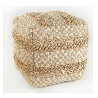 Natural Jute Checkered Pouf - Beach Style - Floor Pillows And Poufs - by LR Home | Houzz