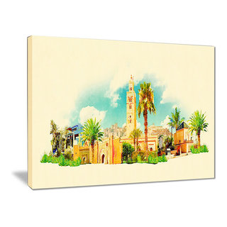 "Marakesh Panoramic View" Cityscape Watercolor Canvas Print, 20"x12 ...