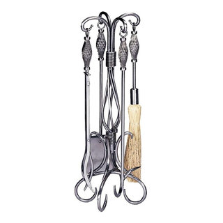 Uniflame 5-Piece Pewter W.I. Fire Set With Bird Cage Handle ...