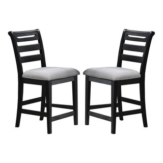 Set of 2 Upholstered Counter High Chairs With Ladder-back, Black and ...
