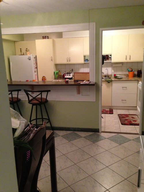 Entry into condo, open window kitchen - how to make sight attractive