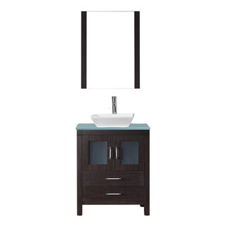 Dior 28" Single Vanity in Espresso, Green Glass Top and Square Sink and ...