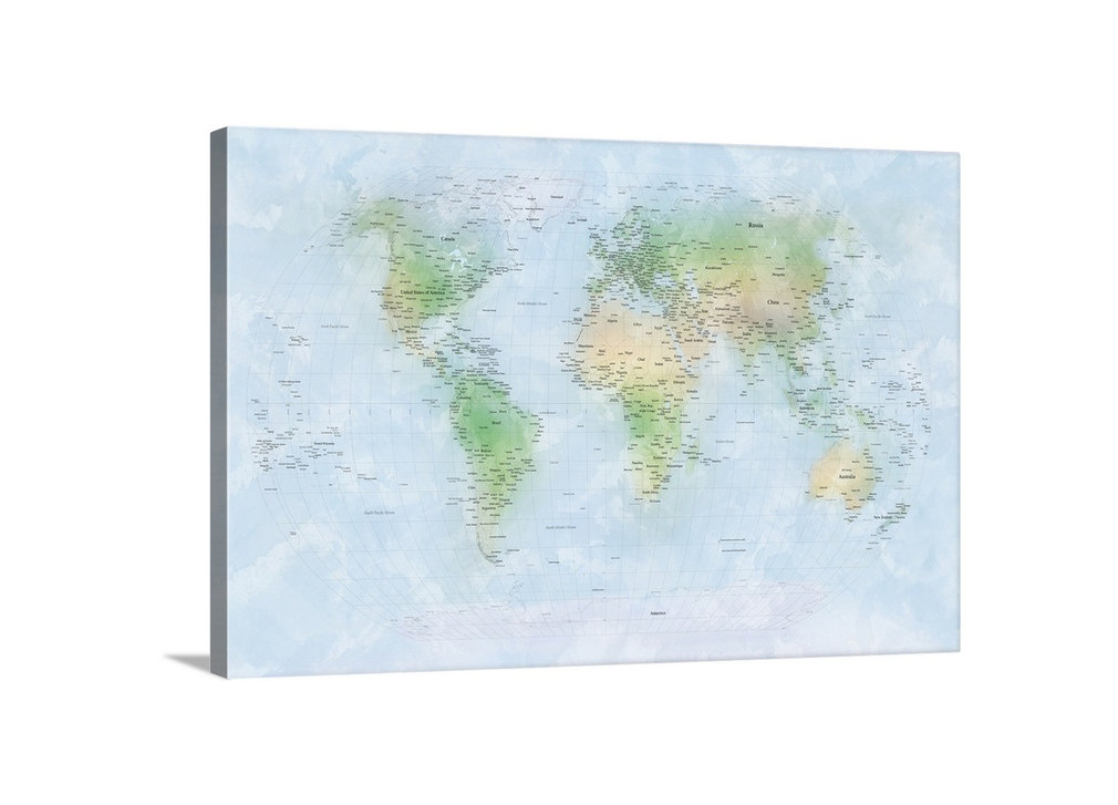 Traditional world map with city names Wrapped Canvas Art Print, 36"x24 ...
