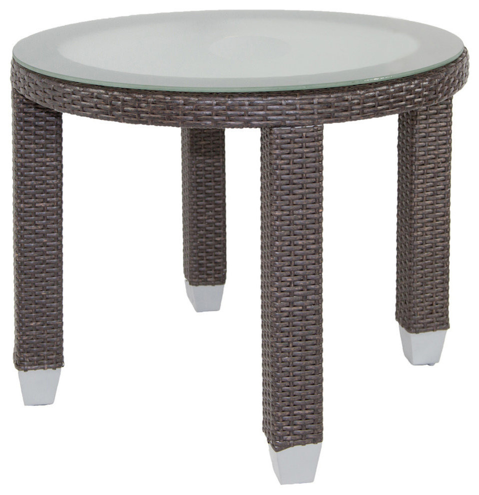 Fiji Round Outdoor End Table With Glass Top, Signature Espresso ...