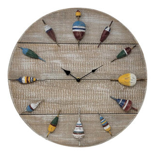 Rustic Round Wood Ships Buoy Wall Clock 16 in Nautical Coastal Vintage ...