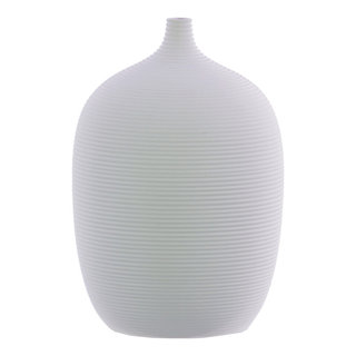 Bellied Round Vase, Narrow Mouth, Short Neck, Ribbed Design Body, Large ...