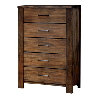 Bowery Hill 5 Drawers Farmhouse Solid Wood Chest in Antique Oak ...