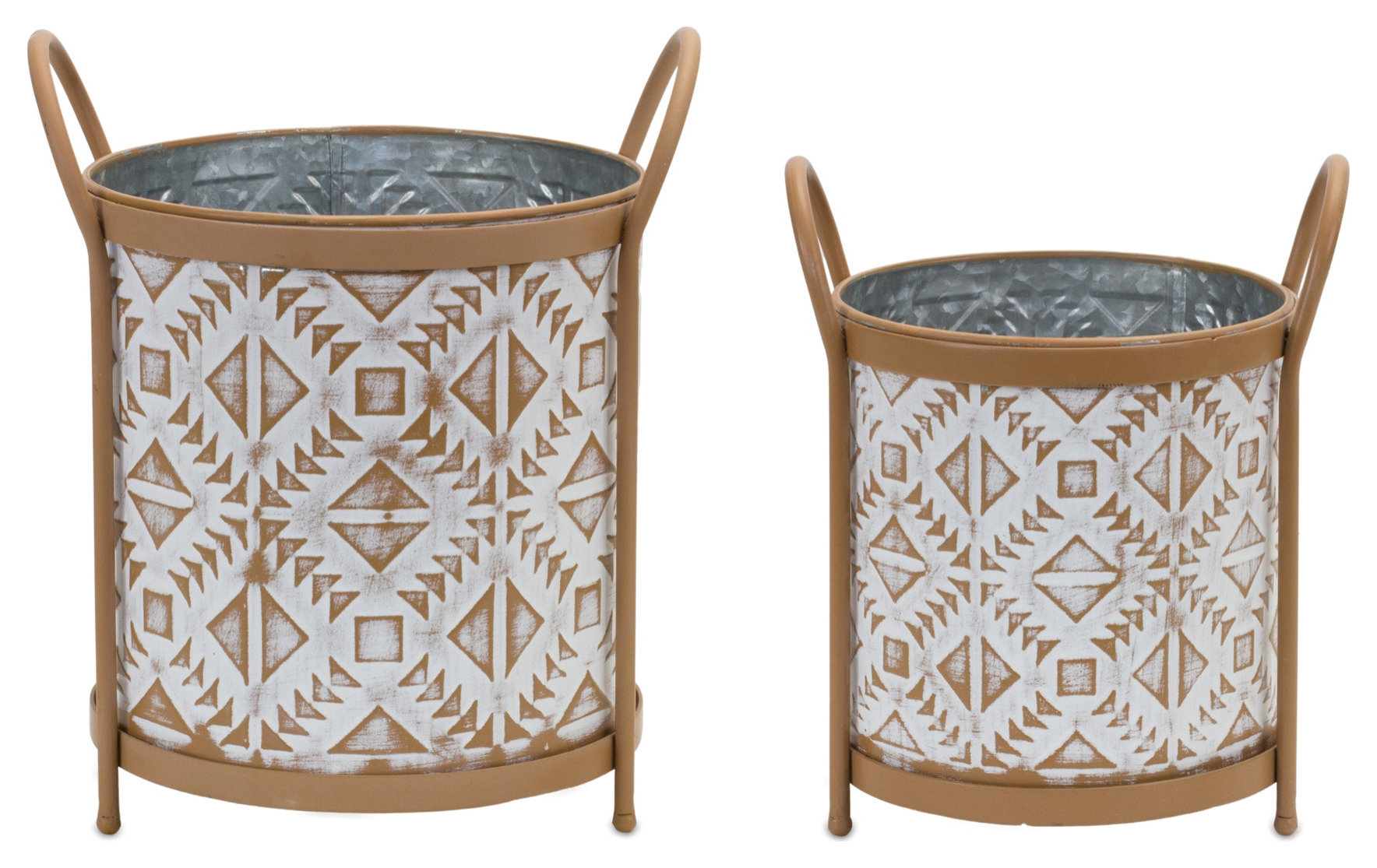 Footed Metal Aztec Planter, 3-Piece Set - Farmhouse - Outdoor Pots And ...