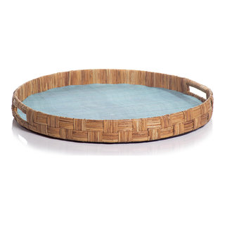 Galera 20" Round Abaca Silk Woven Cane Tray - Tropical - Serving Trays ...