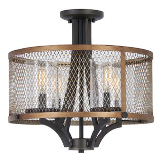 Marsden Commons 16" 4-Light Semi-Flush Mou Smoked Iron/Aged Gold Clear ...