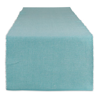 Dii Aqua and White 2-Tone Ribbed Table Runner - Contemporary - Table ...
