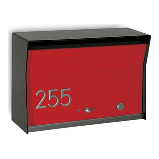 RetroBox Locking Modern Wall Mounted Mailbox, in Black and Red ...