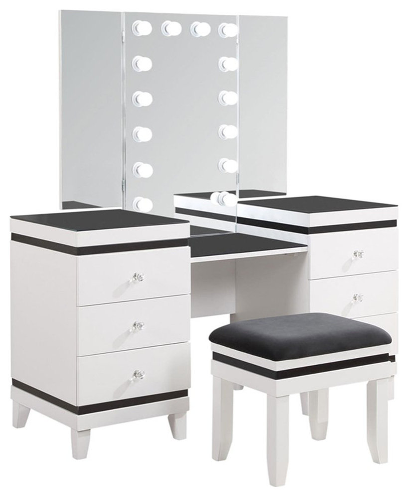 Coaster Talei 6-drawer Wood Vanity Set with Hollywood Lighting Black ...