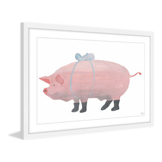 "Big Pink Gift" Framed Painting Print, 30"x20" - Farmhouse - Prints And ...