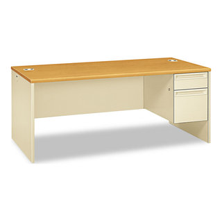 HON 38000 Series Right Pedestal Desk, 72" x 36" x 29.5", Harvest/Putty ...
