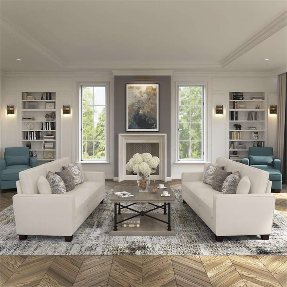 Stockton 85W Large Living Room Sofa in Cream Herringbone Fabric ...