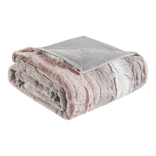 Madison Park Zuri Oversized Faux Fur Throw, Blush/Grey - Contemporary ...